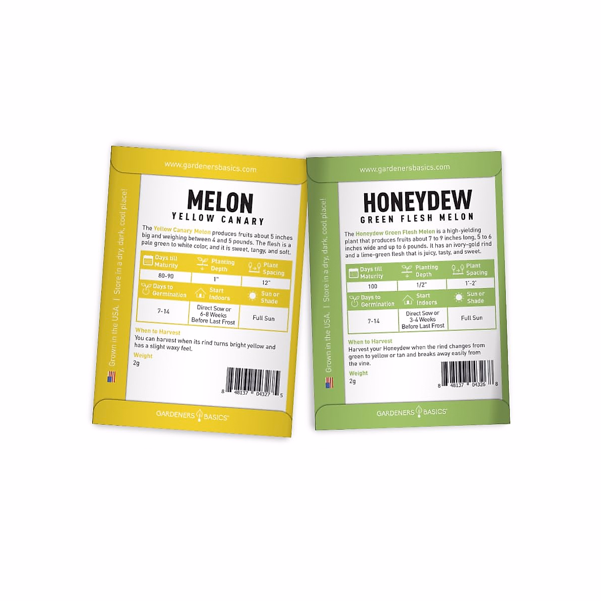 Melon Fruit Seeds For Planting Home Garden 5 Variety Packs - Hales Best Cantaloupe, Crimson Sweet Watermelon, Yellow Canary Melon, Green Flesh Honeydew Melon, Sugar Baby Watermelon by Gardeners Basics