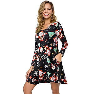 ZENNILO Women's Loose Fit Casual Swing Christmas T-Shirt Dress with Pockets(Flower40,1X)