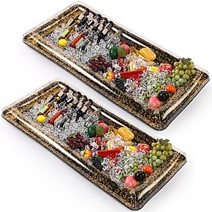 2 Pieces Inflatable Serving Bar Glittering Confetti Food Cooler Buffet with Drain Plug, Inflatable Ice Serving Bar for Food and Drinks for Pool and Outdoor Events(Black)