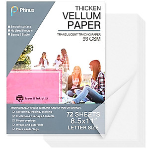 Phinus 72 Sheets Vellum Paper, Translucent Vellum Jackets Vellum Tracing Paper 8.5 x 11, Vellum Paper Printable for Sketching, Invitation Belly Bands, Gift Box Liners