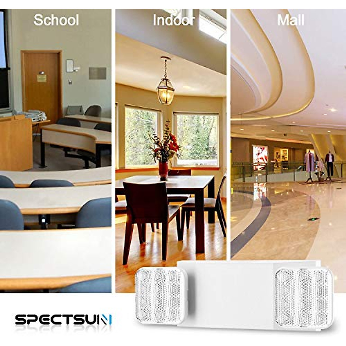 SPECTSUN 12 Pack LED Emergency Lighting Fixture with 2 LED Heads and Hardwired Adjustable White Color Commercial Emergency Lights with Battery Backup for Power Failure