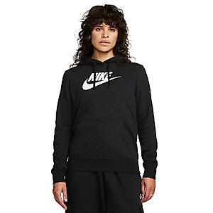 Nike Women's Sportswear Club Fleece Logo Pullover Hoodie, Black/White