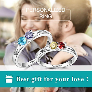 Personalized Mothers Rings with 2/3/4 Simulated Birthstones Custom Mother Daughter Ring Jewelry for Women Engagement Wedding Promise Rings for Her (2 stones, 8)