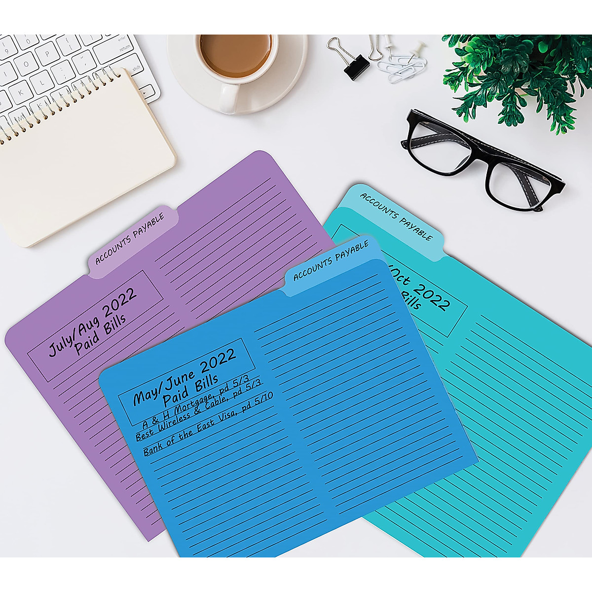 Lined File Folders, 12 Pack, Heavyweight, 1/3 Cut Tabs, 6 Vibrant Colors, Top Custom Subject Box, Letter Size Folders, 9.5" x 11.5", by Better Office Products