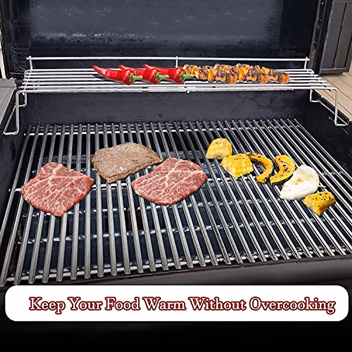 QuliMetal 17.5" 304 Stainless Steel Flavor Bars, Heat Deflector and Warming Rack for Weber Genesis 300 E310 E320 E330 S310 S330 (with Front Control Knobs)