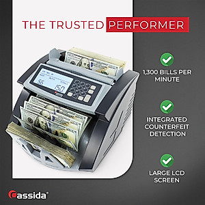 Cassida 5520 UV/MG - USA Money Counter with ValuCount, UV/MG/IR Counterfeit Detection, Add and Batch Modes - Large LCD Display & Fast Counting Speed 1,300 Notes/Minute