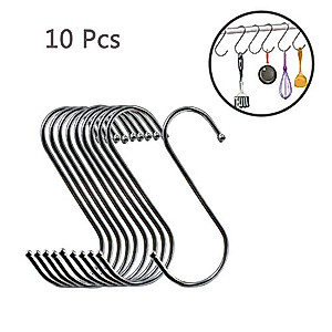 LiXiongBao 10 Pack 4.7 Inches Extra Large S Shape Hooks Heavy-Duty Metal Hanging Hooks Apply Kitchenware Bathroom Utensils Plants Towels Cup Pot Bag Jeans Gardening Multiple Uses Tools