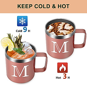 LiqCool Initial Mug, Monogrammed Gifts for Women Men, Letter-M, K, A, S Initial Monogram Engraved Coffee Mug Tumbler, Monogram Mug Personalized Gifts for Women Men, 12 Oz Travel Coffee Mug(Rose Gold)