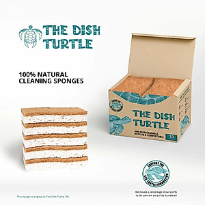 The Dish Turtle 10 Pack Biodegradable Dish Sponges and 100% Compostable; Natural Materials, Silicone, Stink Resistant, Quick Drying, Multiuse, Recyclable