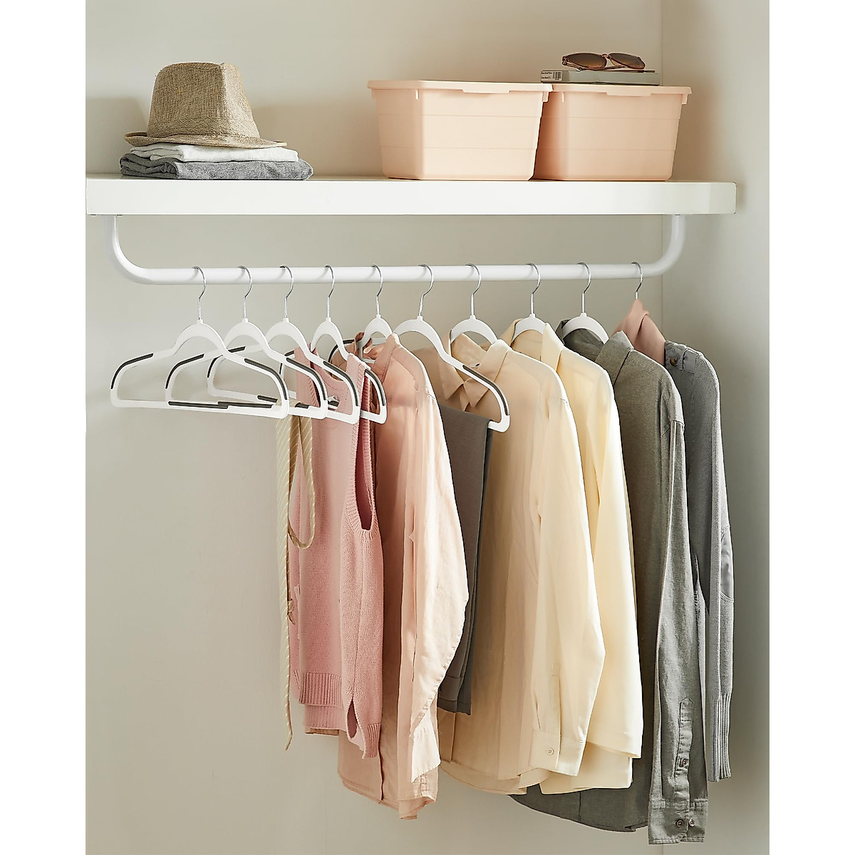 SONGMICS Clothes Hangers, Pack of 30 Plastic Coat Hangers, Space-Saving, Cloud White and Dark Gray UCRP050W03