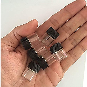 ELFENSTALL 100PCS 1ML 1/4 Dram Mini Clear Glass Essential Oils Sample Bottles with Black Caps for Essential Oils,Chemistry Lab Chemicals, Perfumes. 2X 1ML Plastic droppers