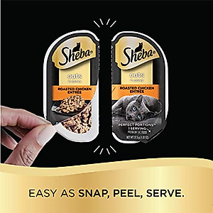SHEBA PERFECT PORTIONS Cuts in Gravy Wet Cat Food Trays (24 Count, 48 Servings), Roasted Chicken Entrée, Easy Peel Twin-Pack Trays