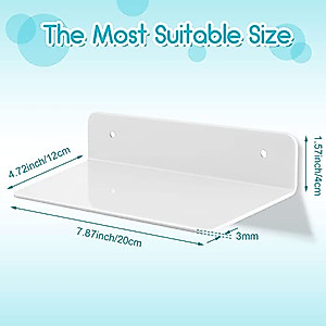 Geelin 4 Pcs Acrylic Floating Shelves White Acrylic Wall Shelf Small Wall Mounted Acrylic Shelves with Adhesive Screw for Wall Corner Bathroom Book Storage Decoration, 7.9 x 4.7 x 1.6 inches