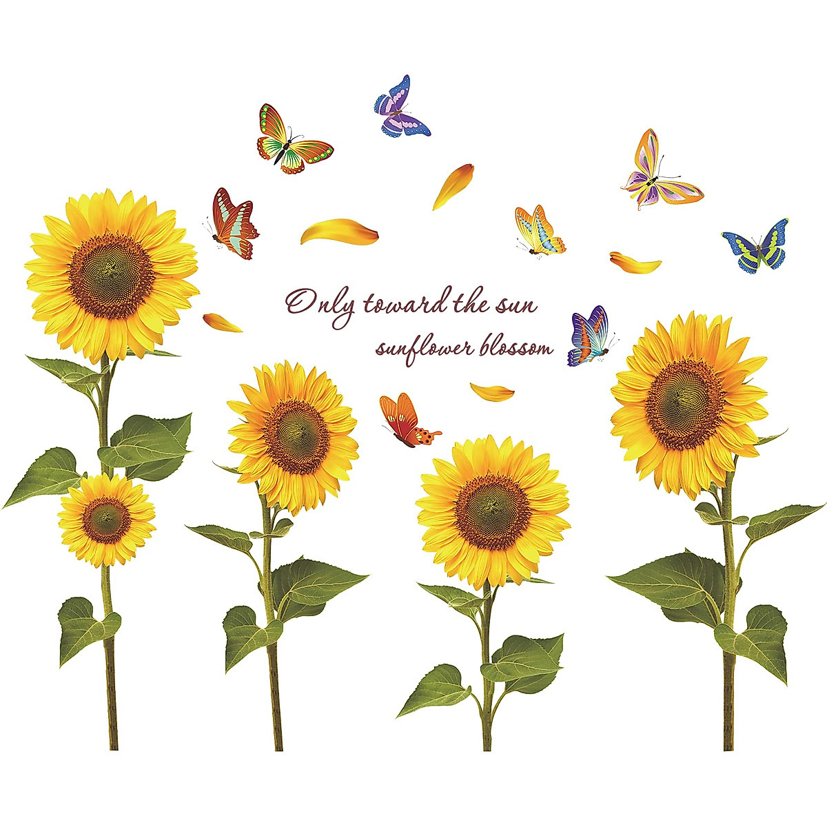 CIWEI Sunflower Wall Stickers Butterfly Wall Sticker- Flowers Wall Decal,Sunflower Wall Stickers,Wall Stickers for Bedroom Living Room Bathroom Decor