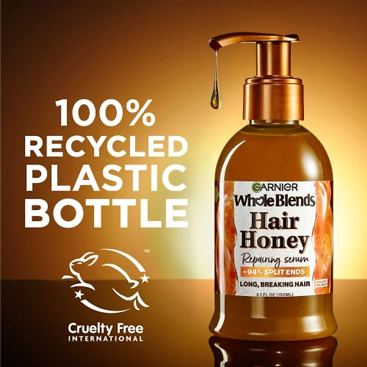 Garnier Whole Blends Honey Treasures Split End Hair Treatment Leave-In Repairing Serum & Heat Protectant, Visible Results, 10.2 Fl Oz (Pack of 2)