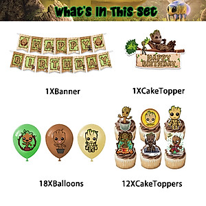Groot Party Decorations, Groot Birthday Decorations, Groot Birthday Party Supplies，Set Include Banner Balloons Cake Tops