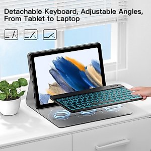 JUQITECH Backlit Keyboard Case for Samsung-Galaxy-Tab A8 10.5 2022 Smart Soft Case with Bluetooth Keyboard for Galaxy Tab A8 10.5" SM-X200/X205/X207 Detachable Wireless Keyboard Tablet Cover, Black