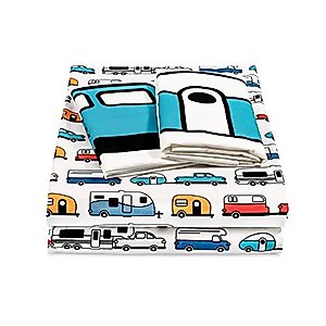Camco Life is Better at the Campsite Queen-Size Beds | Set Includes (1) Fitted, (1) Flat Sheet and (2) Pillow Cases | Multi-RV Print (53299)