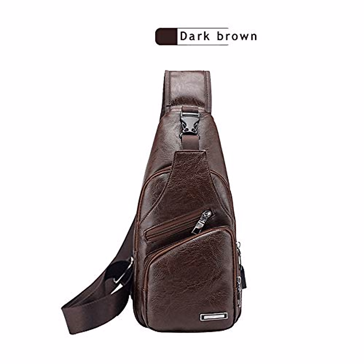 JUMO CYLY Leather Sling Bag with USB Charging Port Large Mens Crossbody Shoulder Bag Travel Sling Chest Bag (Small Deep Brown)