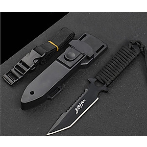 Dive Knife Scuba Diving Knife, Black Tactical Sharp Blade knives, Divers dive tool with 2 Types Sheaths,Sawing Edge and 2 Pairs Leg Straps for Snorkeling,Hunting,Camping