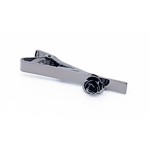 Jonwo Rose Flower Men's Tie Clip With Presentation Box Tie Bar for Gentleman Regular Necktie Tie Clip for Daily Business Anniversary Wedding Occasions (Gunmetal Rose Tie Clip)