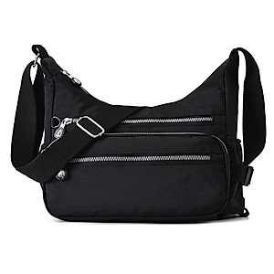 KARRESLY Crossbody Purse Bag Fabric Nylon Multi Pocket Tote Ladies Messenger Handbag(Black)