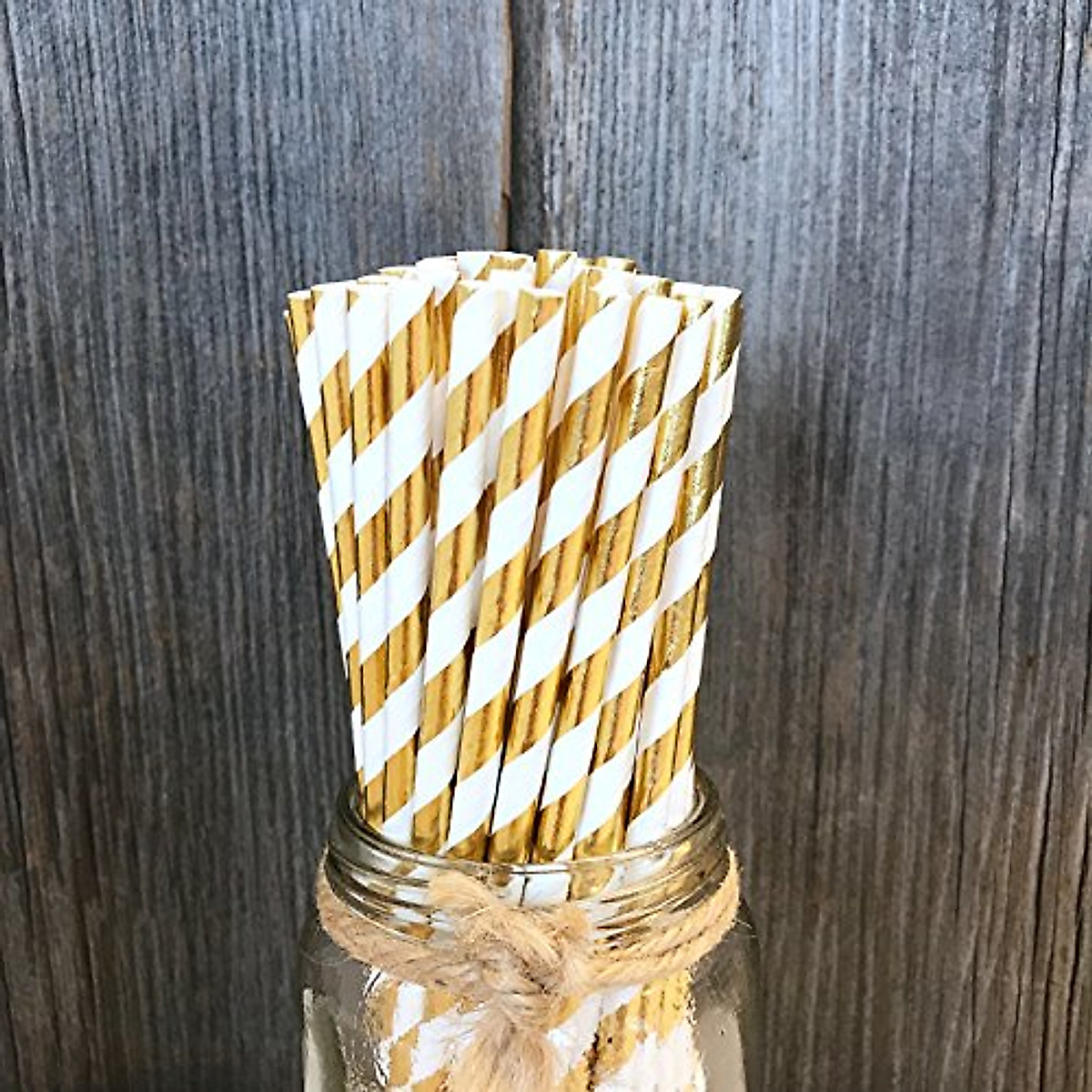 Gold Foil Paper Straws - Striped - Valentine - Wedding Party Supply - 7.75 Inches - 100 Pack - Outside the Box Papers Brand