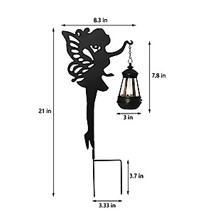 Poweka Fairy Garden Decor Solar Light, Metal Statues Solar Landscape Lights Outdoor Waterproof Hanging Lantern for Lawn Patio Yard Walkway Front Porch Decoration （2Pack）