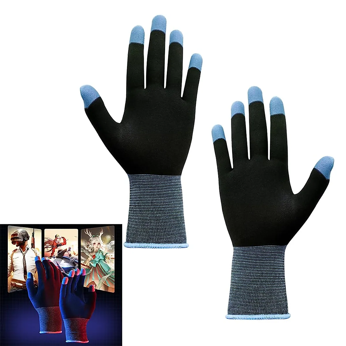 Aktudy 1 Pair Five-Finger Gloves Highly Sensitive Gaming Finger Sleeves Anti-Sweat Breathable Keep Warm for PUBG E-Sports Sara Gaming Gloves (Blue)