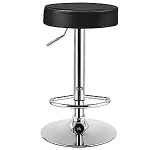 COSTWAY Bar Stool, Modern Swivel Backless Round Barstool, PU Leather Armless bar Chair with Height Adjustable, Chrome Footrest, Sturdy Metal Frame for Kitchen Dining Living Bistro Pub (Black, 1 pc)