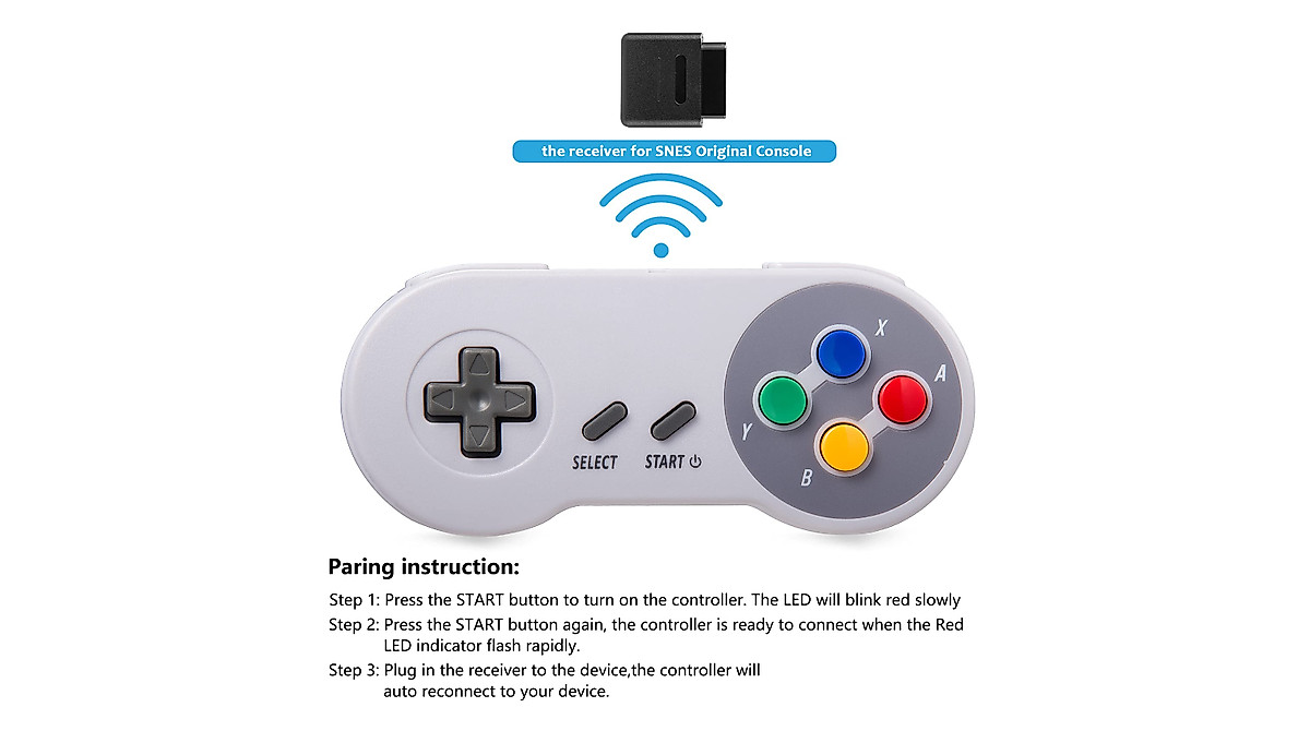 Wireless SNES Controller 2 Pack - Retro Gamepad for Classic NES/SNES
