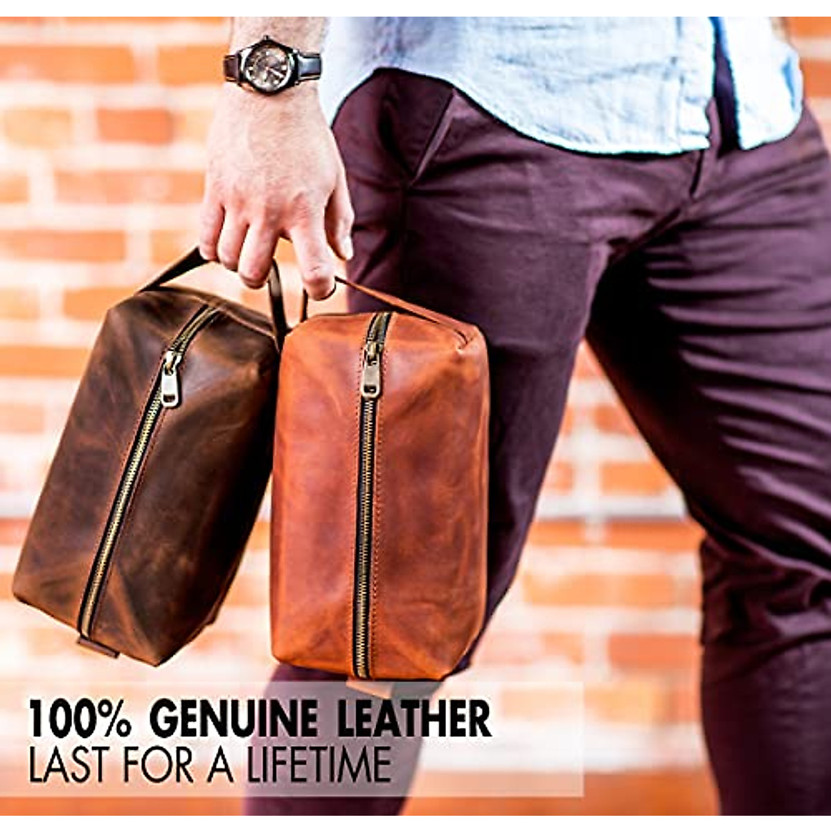 Personalized Leather Toiletry Bag For Men – Dopp Kit Made in USA – Unique Anniversary Gift, Father Gift, Groomsmen Gift, Birthday Gift – Handmade Bag Organizer for Toiletries, Shaving & Grooming Kit