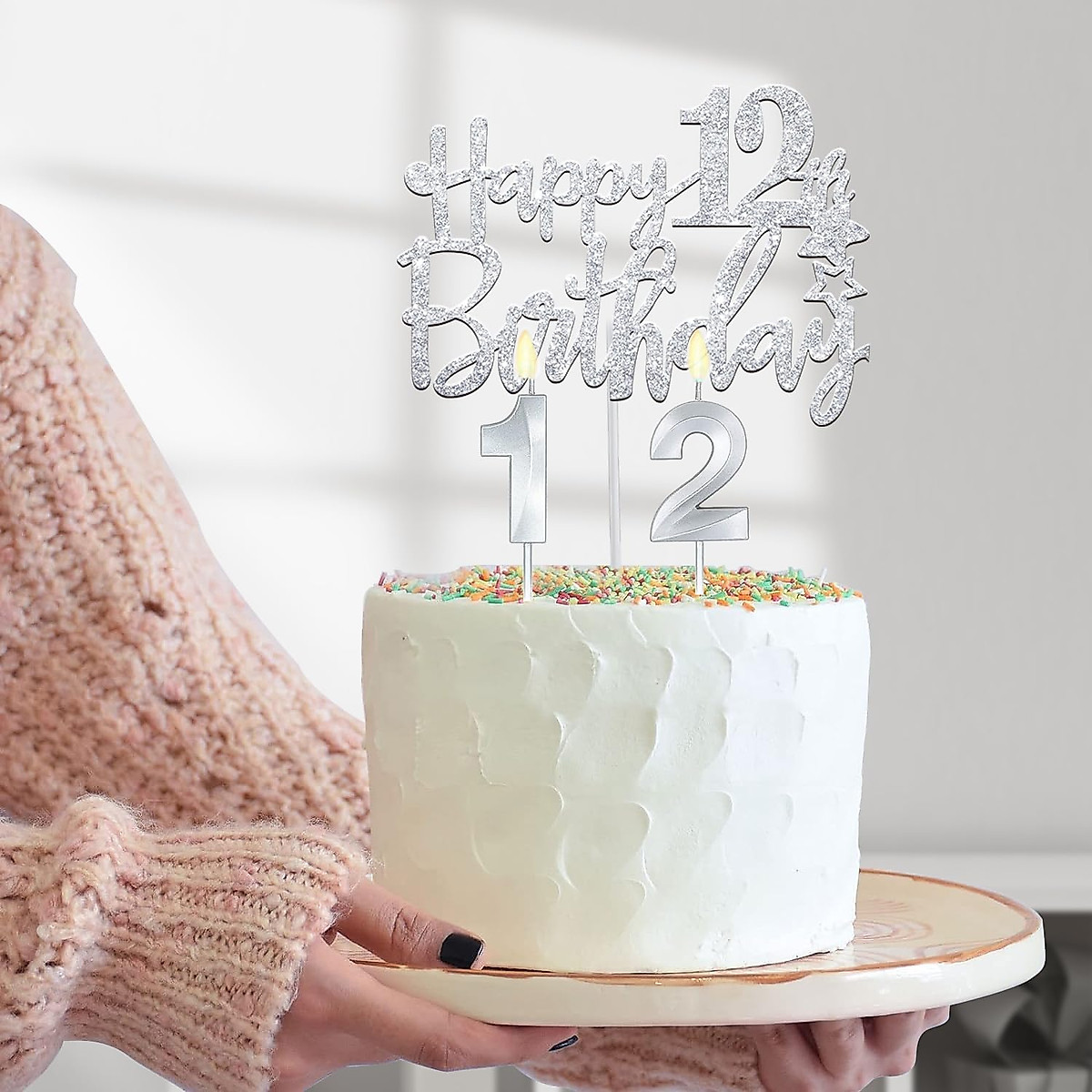 12th Birthday Decorations for Girls Silver, Including 12th Birthday Sash, Crown/Tiara, Candles and Cake Toppers, Silver Number 12 Balloons, 12 Year Old Birthday Party Decorations for A Girl