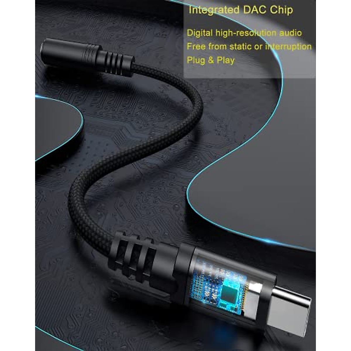 DUKABEL Type C to Aux Adapter, USB-C to Audio Jack with Upgraded DAC Chip for Samsung Galaxy S22 S21 S20 Ultra S20+ Note 20 Google Pixel 6 Pro/5/4/3/2 OnePlus 7T and More