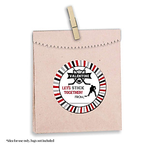 Hockey Valentine Party Favor Sticker Labels for Boys, 40 2" Party Circle Stickers by AmandaCreation, Great for Classroom Valentines, Envelope Seals, Gifts & Treats