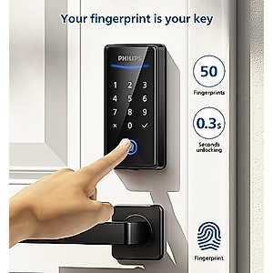 Philips Keyless Entry Door Lock with Keypad - Smart Deadbolt Lock for Front Door, Auto Lock, One-time PIN Code, Fingerprint Door Lock - Matte Black