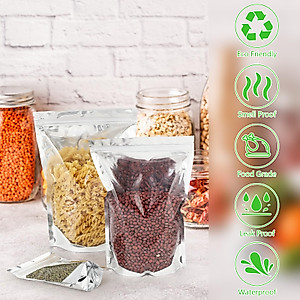 ZCYSRLQIN 200 Pieces Reusable Aluminum Foil Stand Up food storage bag Plastic Zipper Food Candy Storage Sealable Duty Reclosable Bags and Heat Sealable Food Storage Bags （4 x 6 inch）