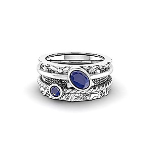 NYZA JEWELS Spinner Ring with Blue Sapphire 925 Sterling Silver | Fidget Band Meditation Ring Beautiful Texture | For Men & Women Anxiety Stress Relieving (White, 7)