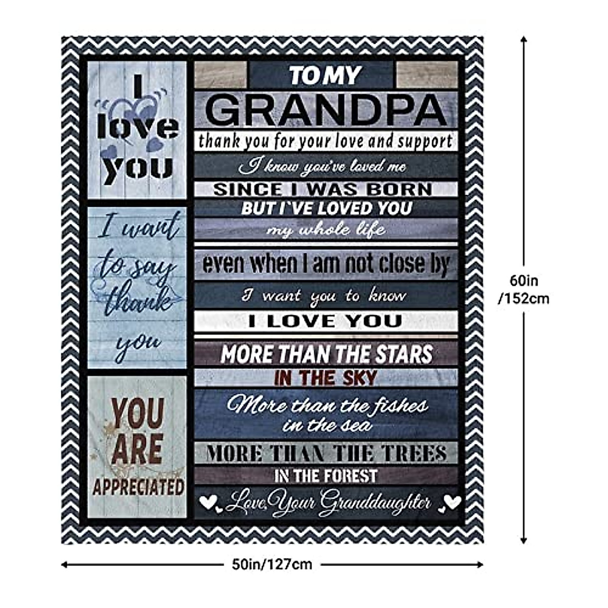 Cobakuey Grandpa Gifts from Granddaughter,Fathers Day Unique Gifts for Grandpa,Grandpa Birthday Gifts,Grandpa Throw Blanket,Best Gifts for Grandpa,Christmas Thanksgiving Gifts for Grandpa 60"x50"