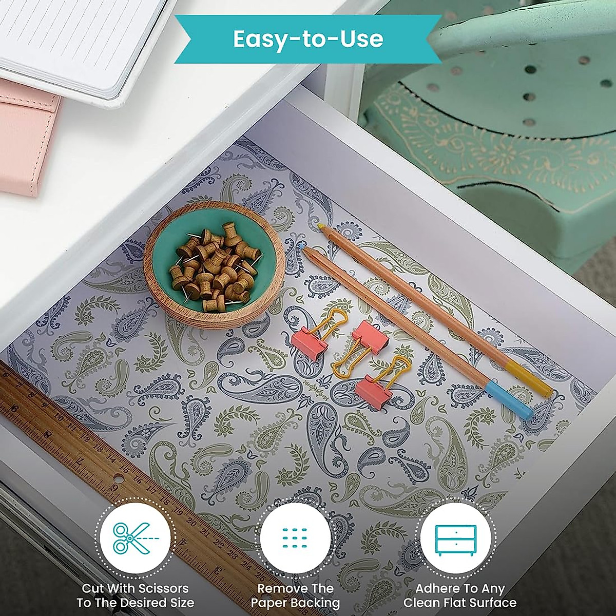 Con-Tact Brand Creative Covering, 09F-C9V03-12, Adhesive Vinyl Shelf Liner and Drawer Liner, Abbey Sage, 18"x 9'