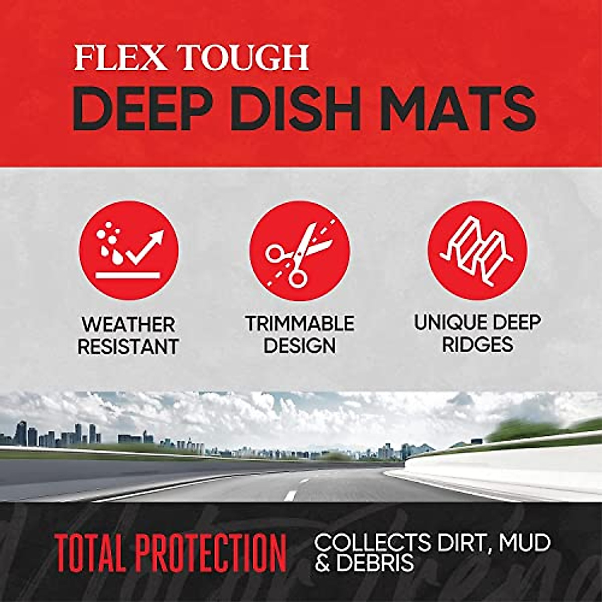 Motor Trend FlexTough Floor Mats for Cars, Black Deep Dish All-Weather Car Mats, Waterproof Trim-To Fit Automotive Floor Mats for Cars Trucks SUV, Universal Floor Liner Car Accessories