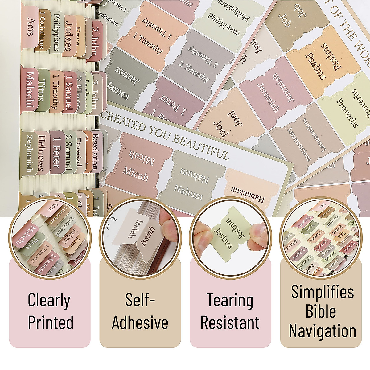 Mr. Pen- Bible Tabs, 75 Tabs, Boho Theme, Laminated Bible Tabs for Women and Men, Bible Tabs for Study Bible, Bible Index Tabs, Bible Book Tabs, Bible Labels Tabs, Mr Pen Bible Tabs