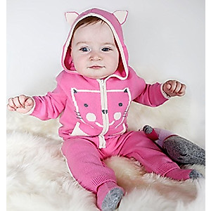 Gia John Cashmere Baby Girl Hoodie 2 Piece Sweater Set and Knit Pants Cashmere Pink 6-24M