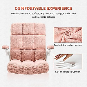 SEATZONE Pink Office Chair Home Office Desk Chairs with Flip-up Armrest, Rolling Desk Chair with Wheels, Faux Fur Computer Chairs Adjustable Backward Tilt