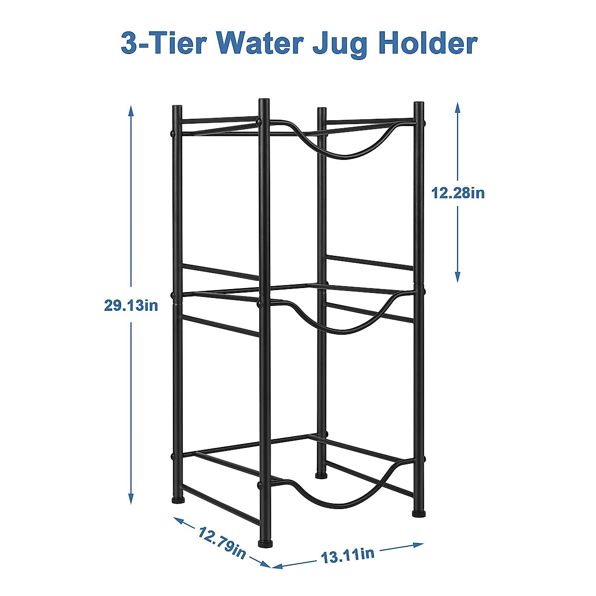 smusei 5 Gallon Water Bottle Jug Holder 3 Tier Heavy Duty Cooler Jug Storage Rack Detachable Bottle Organizer Shelf for Home Kitchen Office Space Save, Black