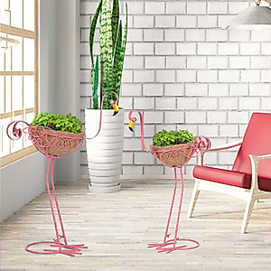 Kikth Set of 2 Pink Metal Flamingo Planters with Basket for Indoor Outdoor Garden Yard Decor