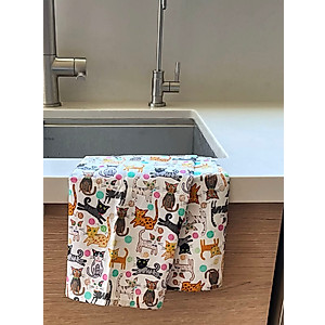 Sunshine Vibes Cat Tea Towels Set of 2 100% Cotton cat Lover Pattern with Hanging Loop; to Tackle All of Your Drying, Wiping and Cleaning Kitchen tasks for cat Lover!
