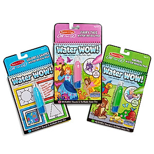Melissa & Doug On the Go Water Wow! Reusable Water-Reveal Activity Pads, 3-pk, Colors and Shapes, Fairy Tales, Animals - Travel Toys, Stocking Stuffers, Mess Free Coloring For Kids Ages 3+