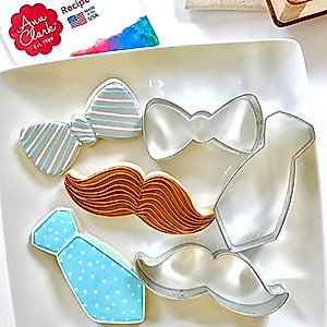 Little Man Father's Day Cookie Cutters 3-Pc Set, Made in USA by Ann Clark, Bow Tie, Mustache, Necktie