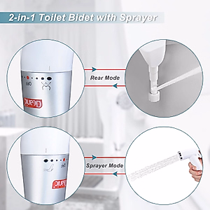 DEANIC 2-in-1 Bidet Attachment with Handheld Bath Bidet Sprayer, Ultra-Slim Adjustable Water Pressure Nozzle, Cold Water Non Electric Hand Sprayer for Toilet Seat (White， 2 Pack)